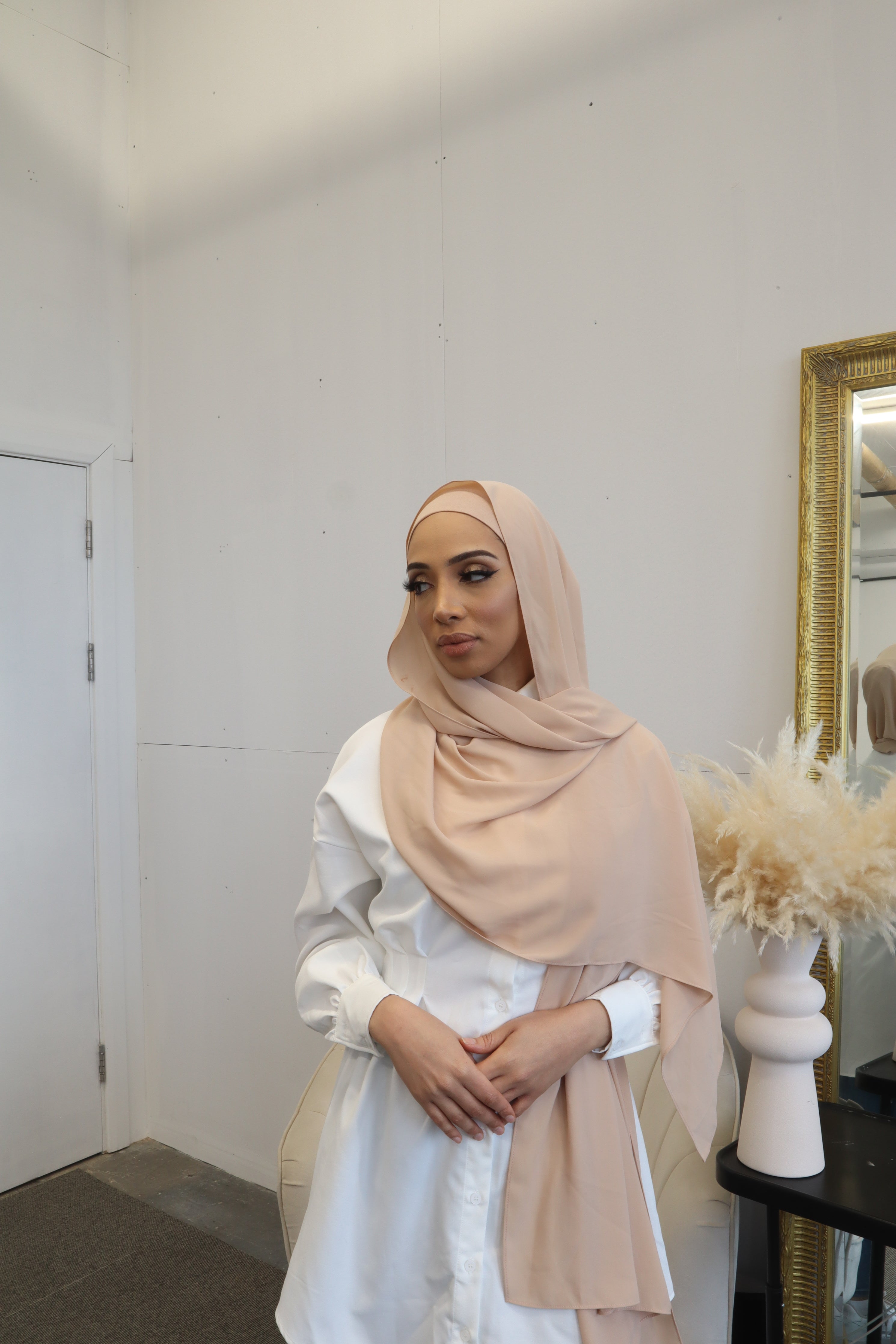 Flowy Chiffon Instant Hijab - Peachy Nude – SARRABI LTD